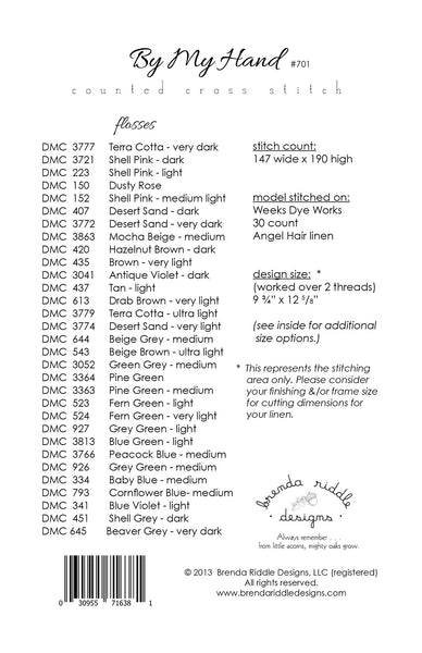 By My Hand - cross-stitch paper chart – brenda riddle designs