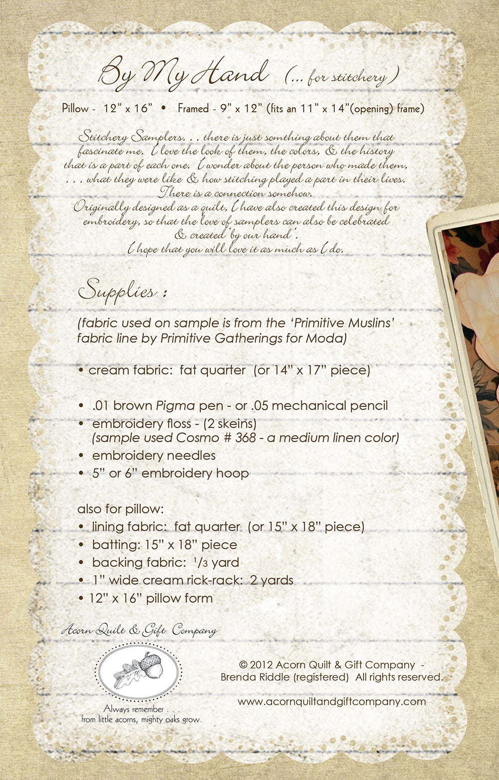 By My Hand (for Stitchery) - PDF pattern – brenda riddle designs