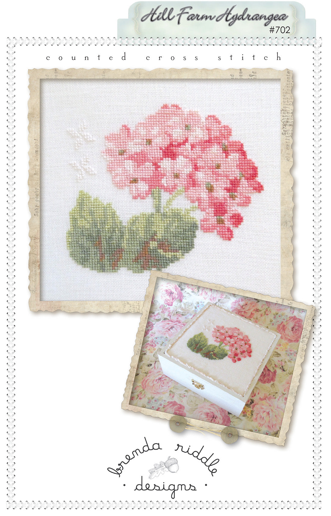 Hill Farm Hydrangea - cross-stitch PDF chart – brenda riddle designs
